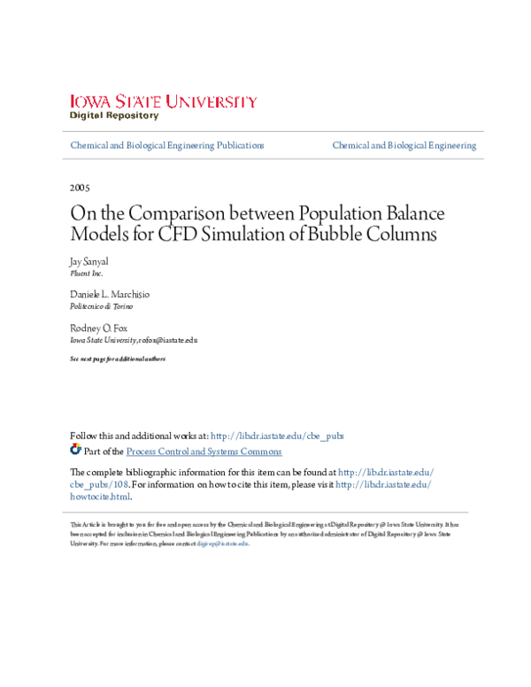 (PDF) On the Comparison between Population Balance Models for CFD Simulation of Bubble Columns