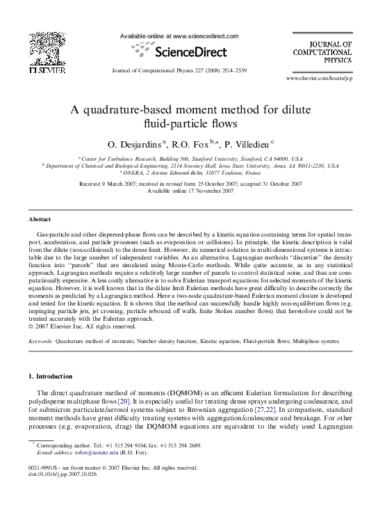 (PDF) A quadrature-based moment method for dilute fluid-particle flows