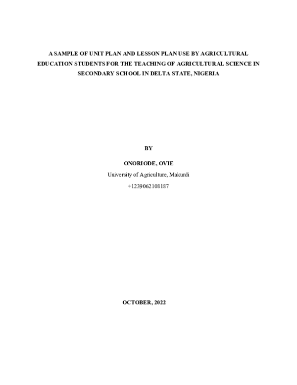 (DOC) A SAMPLE OF LESSON UNIT AND LESSON PLAN USE BY AGRICULTURAL ...