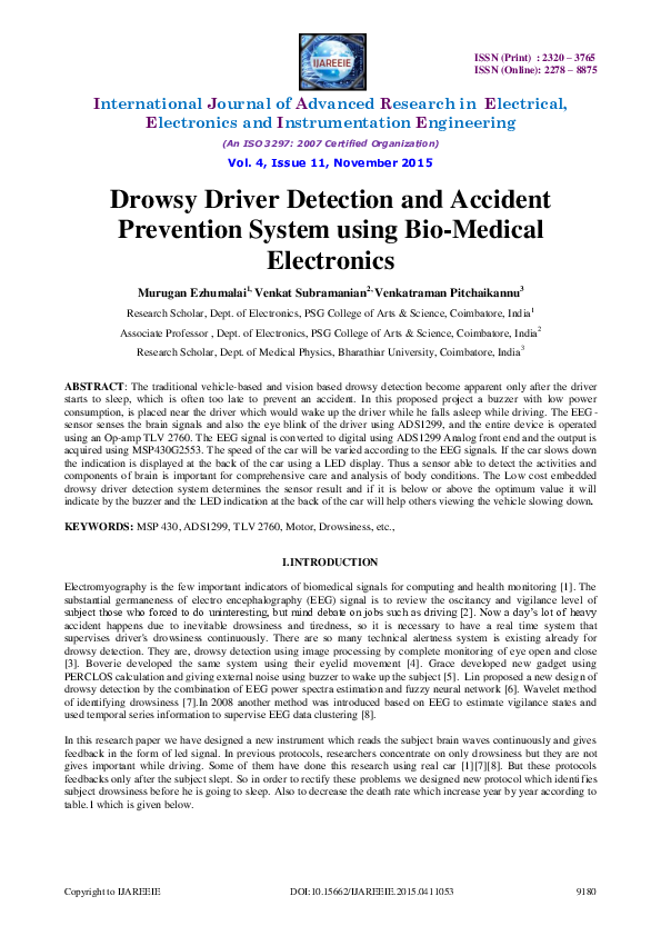 (PDF) Drowsy Driver Detection and Accident Prevention System using Bio-Medical Electronics