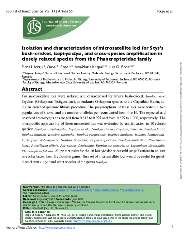 (PDF) Isolation and Characterization of Microsatellite Loci for Stys's ...