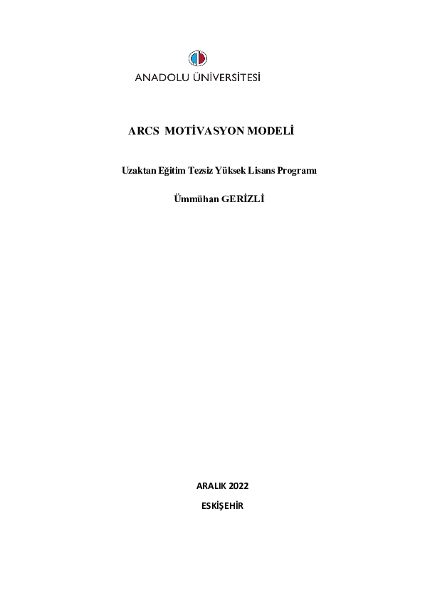 (PDF) ARCS MOTİVASYON MODELİ BY Ü.G