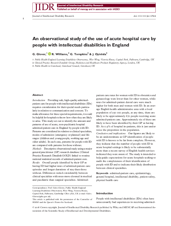 (PDF) An observational study of the use of acute hospital care by ...