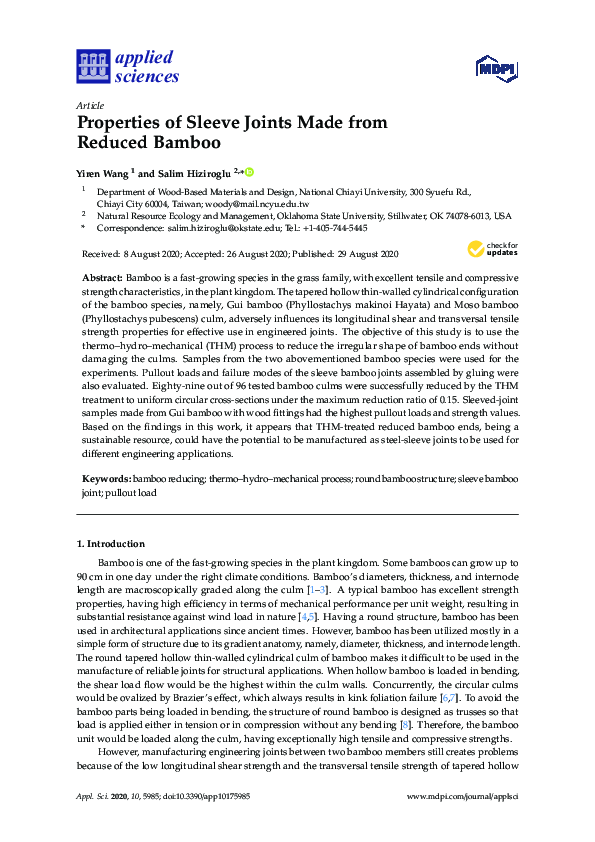 (PDF) Properties of Sleeve Joints Made from Reduced Bamboo