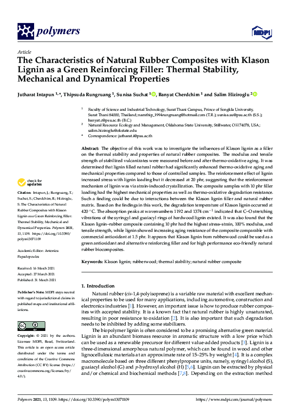 (PDF) The Characteristics of Natural Rubber Composites with Klason ...