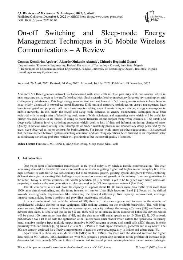 (PDF) On-off Switching and Sleep-mode Energy Management Techniques in 5G Mobile Wireless ...