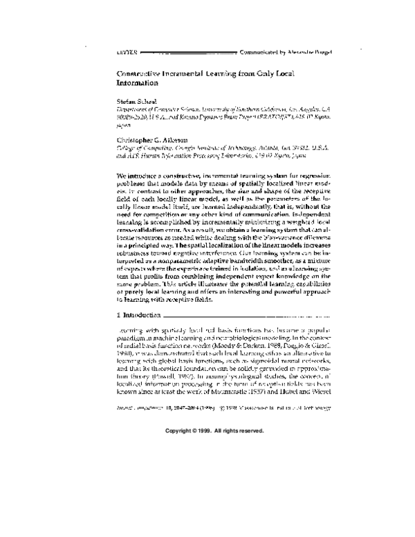 (PDF) Incremental Learning with Local Linear Models