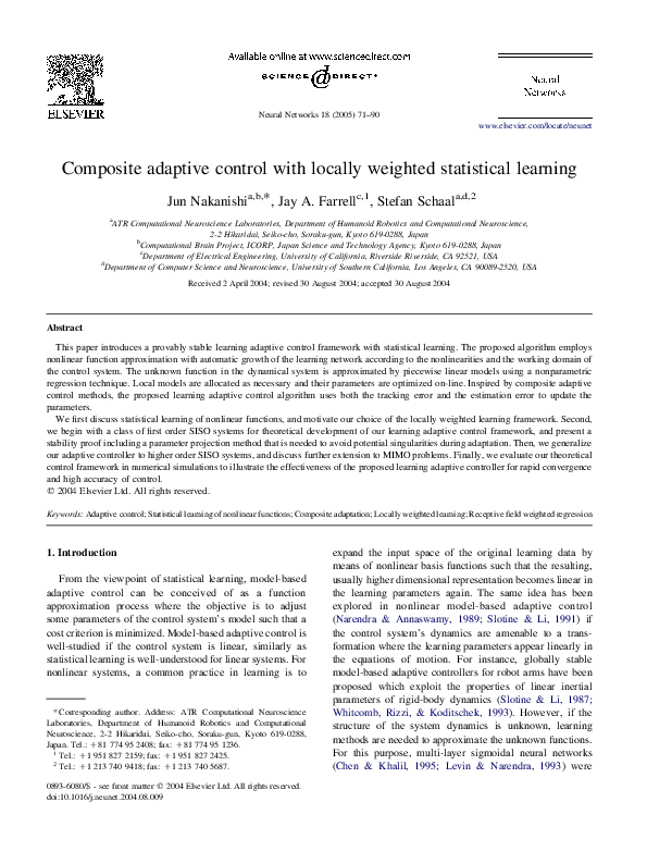 (PDF) Composite adaptive control with locally weighted statistical learning