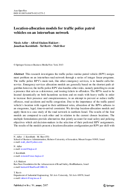 (PDF) Dynamic Location-Allocation for Traffic Patrols