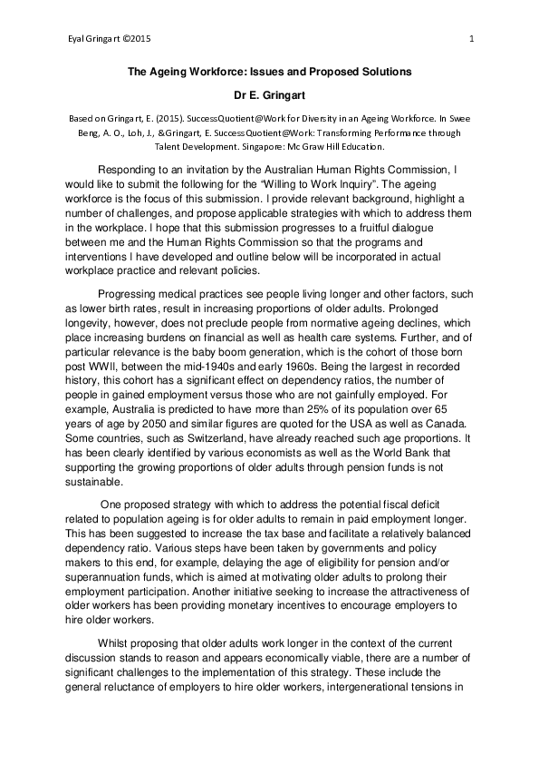 (PDF) The Ageing Workforce: Issues and Proposed Solutions