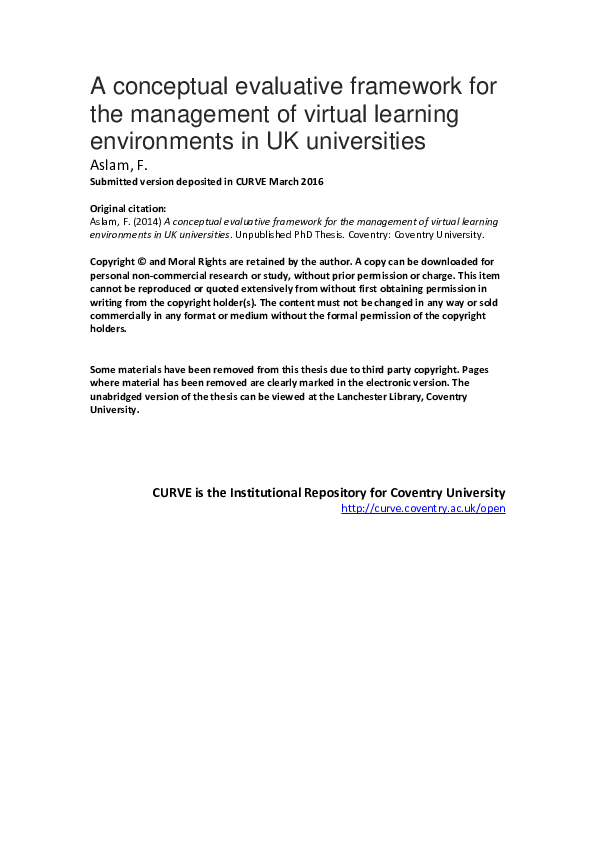 Pdf A Conceptual Evaluative Framework For The Management Of Virtual Learning Environments In
