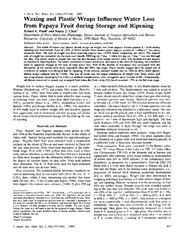 (PDF) Waxing and Plastic Wraps Influence Water Loss from Papaya Fruit ...