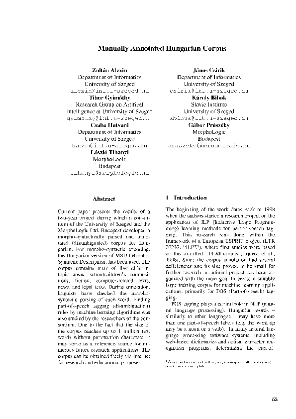 (PDF) Annotated Hungarian National Corpus (PDF) Annotated Hungarian National Corpus