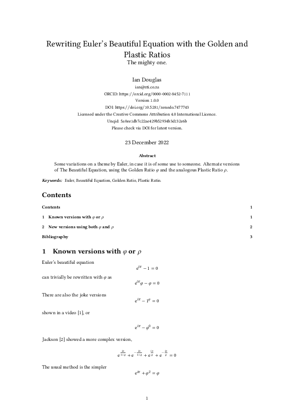 (PDF) Rewriting Euler's Beautiful Equation with the Golden and Plastic ...