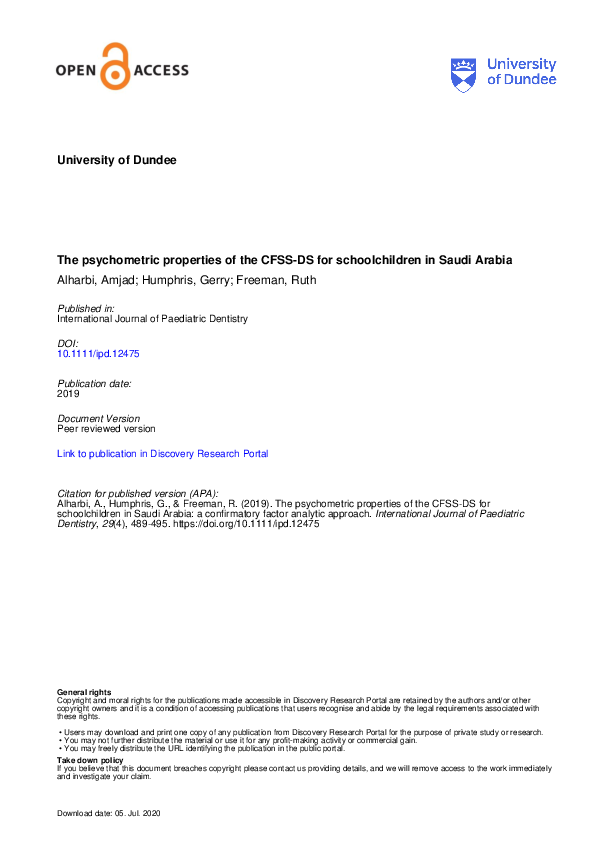 (PDF) The psychometric properties of the CFSS ‐ DS for schoolchildren ...