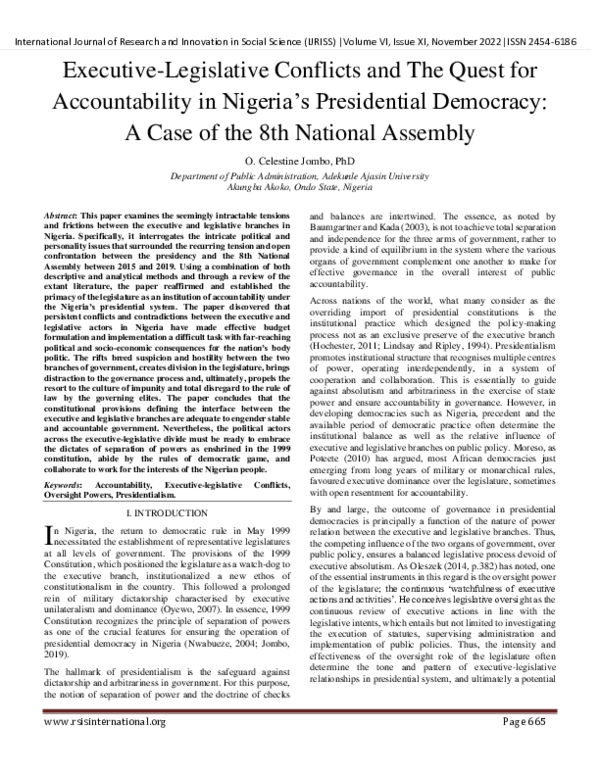 (PDF) Executive-Legislative Conflicts and The Quest for Accountability ...