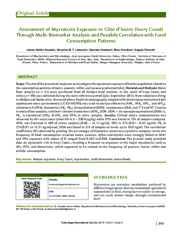 (PDF) Assessment of mycotoxin exposure in CÔte D′ivoire (Ivory Coast ...
