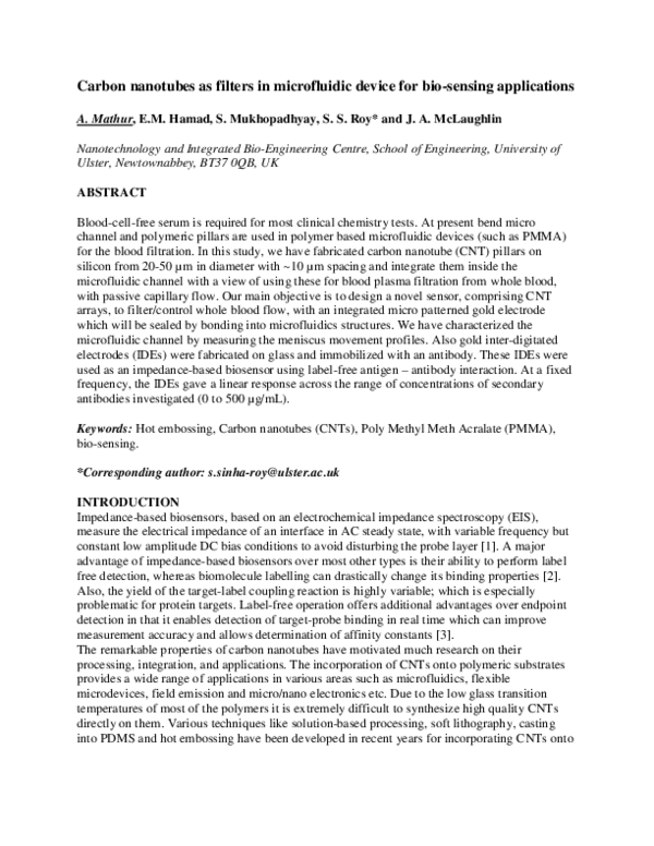 (PDF) Integration of carbon nanotube arrays in lab-on-a-chip system for ...
