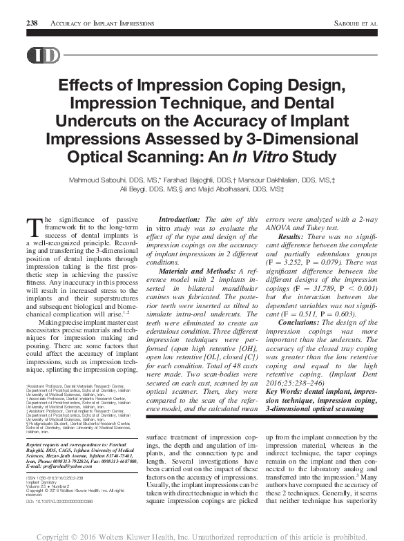 (PDF) Effects of Impression Coping Design, Impression Technique, and ...
