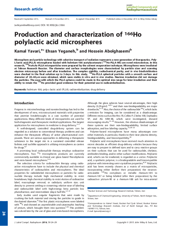 (PDF) Production and characterization of 166Ho polylactic acid microspheres