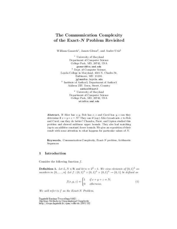 (PDF) The communication complexity of the Exact-N Problem revisited