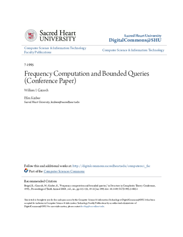 Pdf Frequency Computation And Bounded Queries Conference Paper