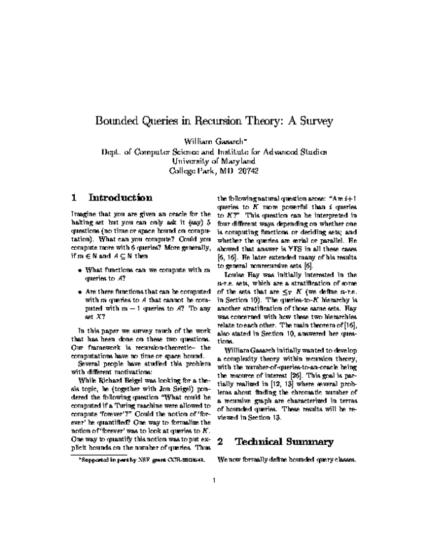 (PDF) Bounded queries in recursion theory: a survey