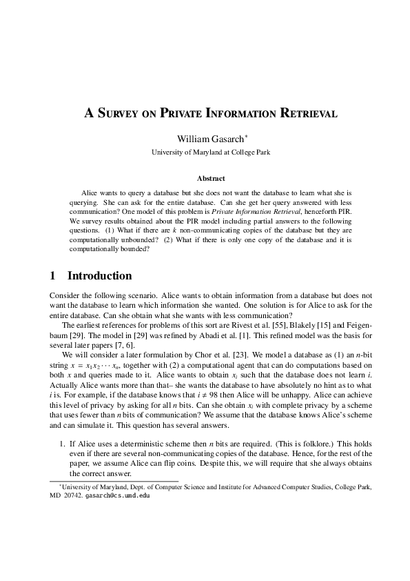 (PDF) A survey on private information retrieval