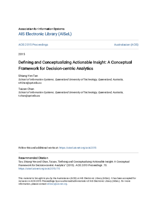 (PDF) Defining and Conceptualizing Actionable Insight: A Conceptual Framework for Decision ...
