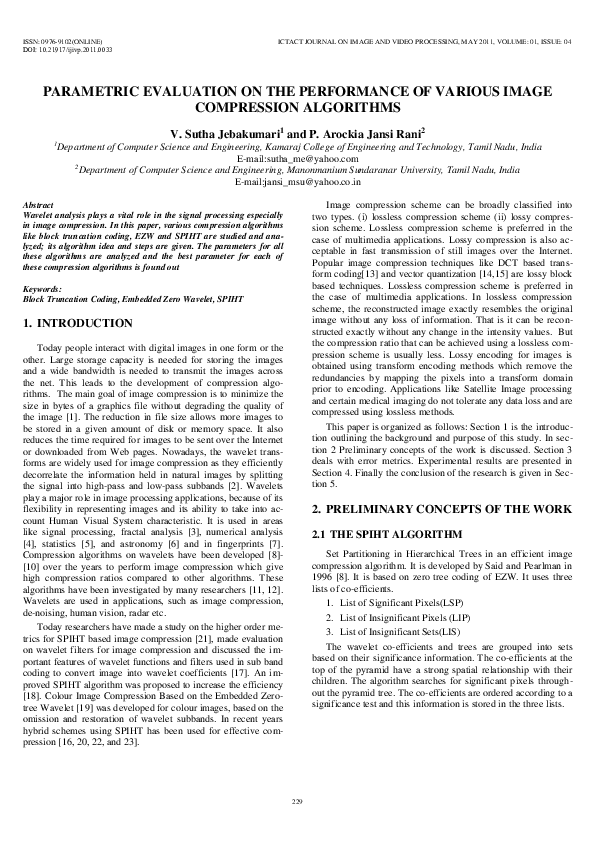 (PDF) Parametric Evaluation on the Performance of Various Image Compression Algorithms