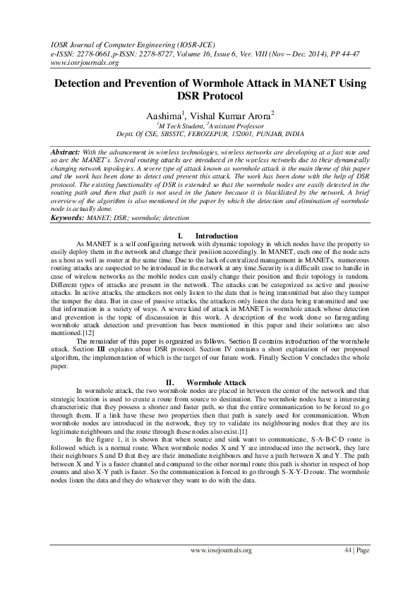 Pdf Detection And Prevention Of Wormhole Attack In Manet Using Dsr Protocol