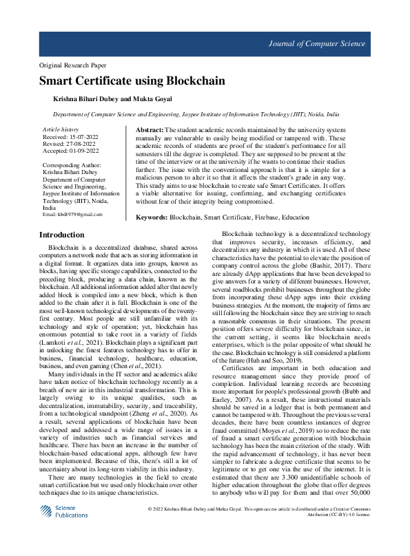 (PDF) Smart Certificate using Blockchain