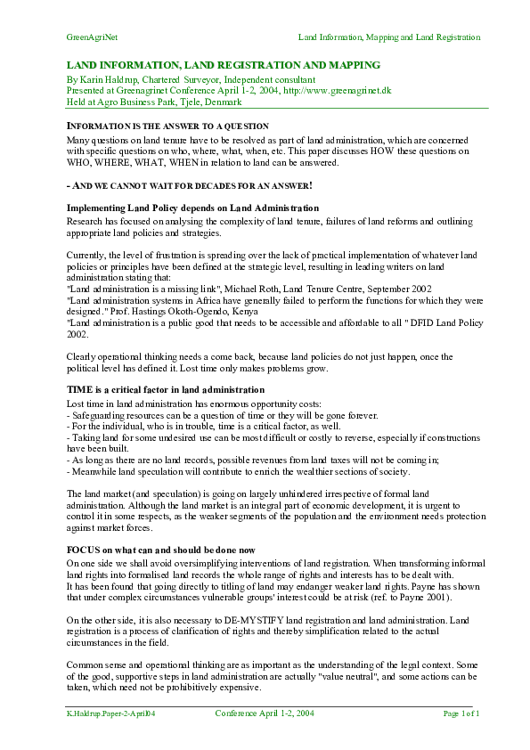 (PDF) Land Information, Land Registration and Mapping