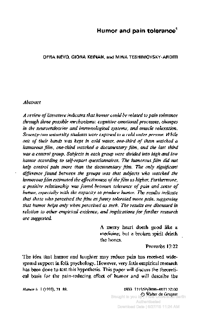 (PDF) Humor and pain tolerance