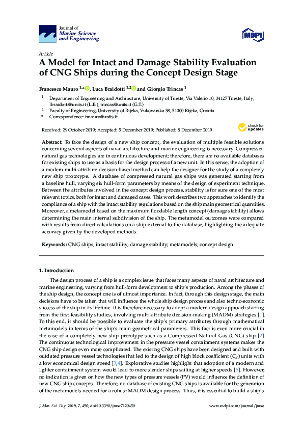 (PDF) A Model for Intact and Damage Stability Evaluation of CNG Ships during the Concept Design ...