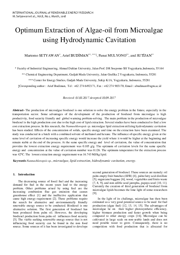 (PDF) Optimum Extraction of Algae-oil from Microalgae using ...