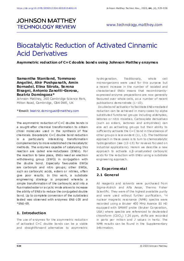 (PDF) Biocatalytic Reduction of Activated Cinnamic Acid Derivatives ...