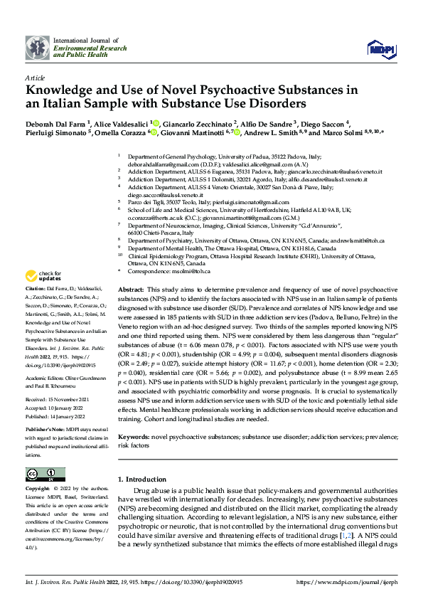 (PDF) Knowledge and Use of Novel Psychoactive Substances in an Italian ...