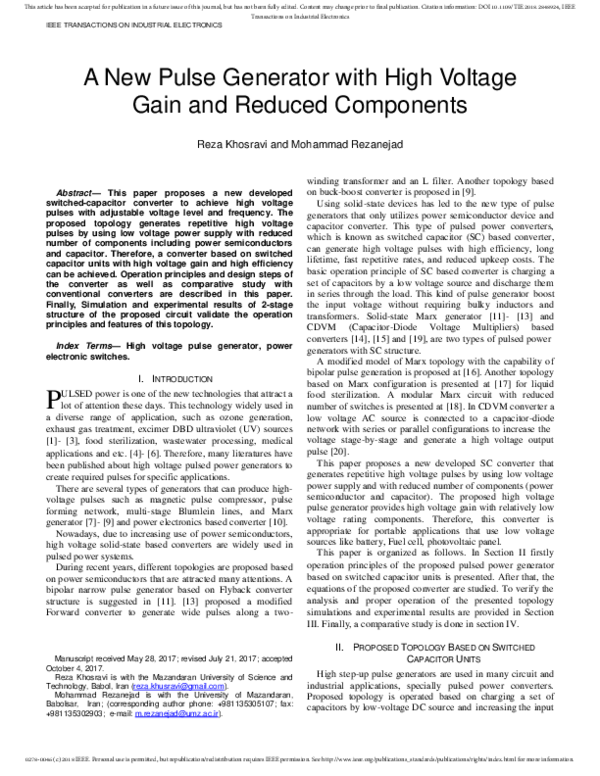 (PDF) A New Pulse Generator With High Voltage Gain and Reduced Components