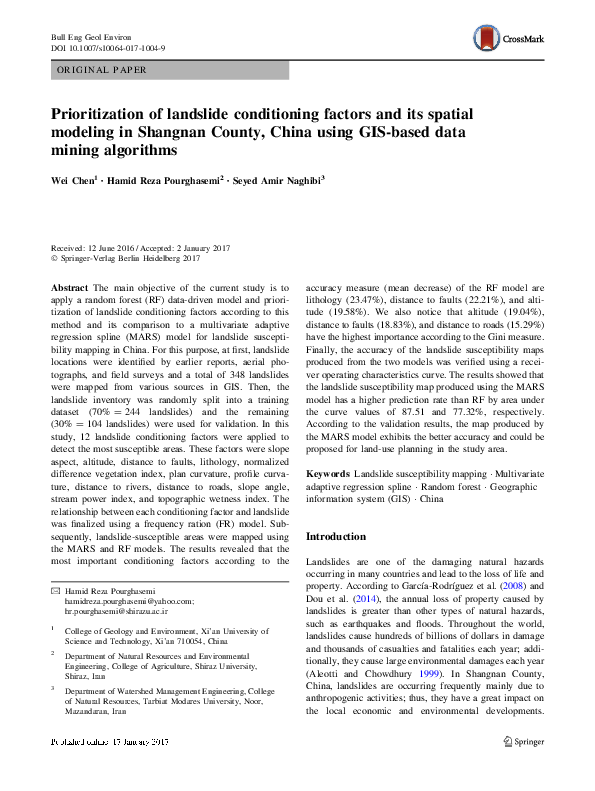 (PDF) Prioritization of landslide conditioning factors and its spatial modeling in Shangnan ...
