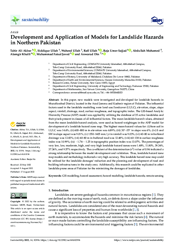 (PDF) Development and Application of Models for Landslide Hazards in Northern Pakistan