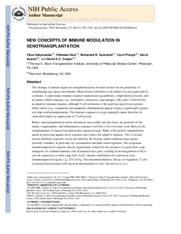 (PDF) New Concepts of Immune Modulation in Xenotransplantation