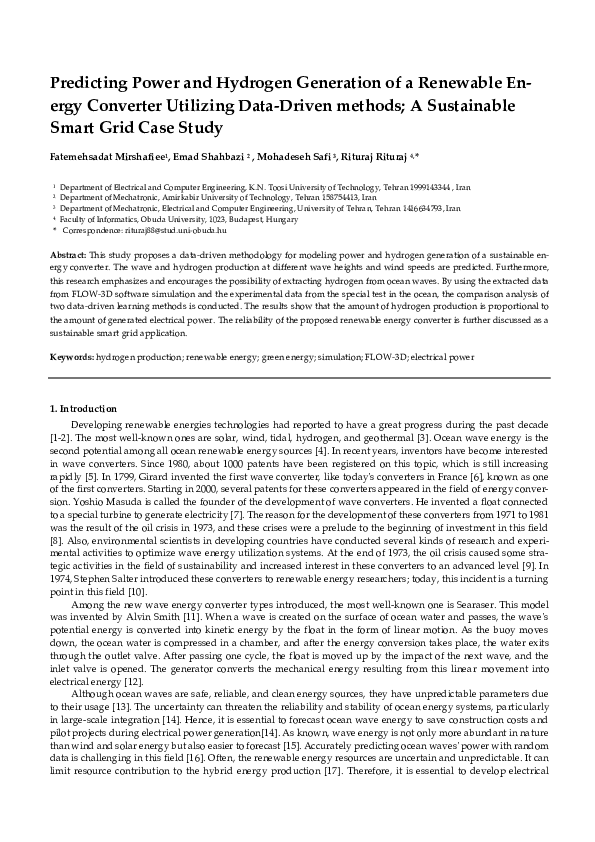 Pdf Predicting Power And Hydrogen Generation Of A Renewable Energy Converter Utilizing Data