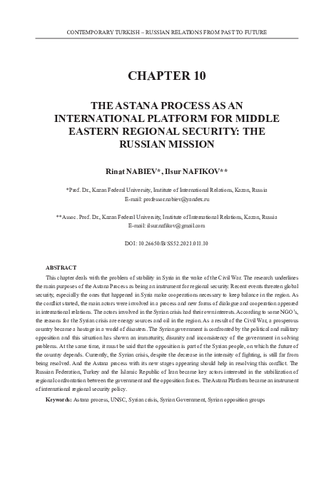 (PDF) The Astana Process as an International Platform for Middle ...