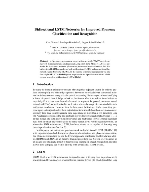 Pdf Bidirectional Lstm Networks For Improved Phoneme Classification And Recognition