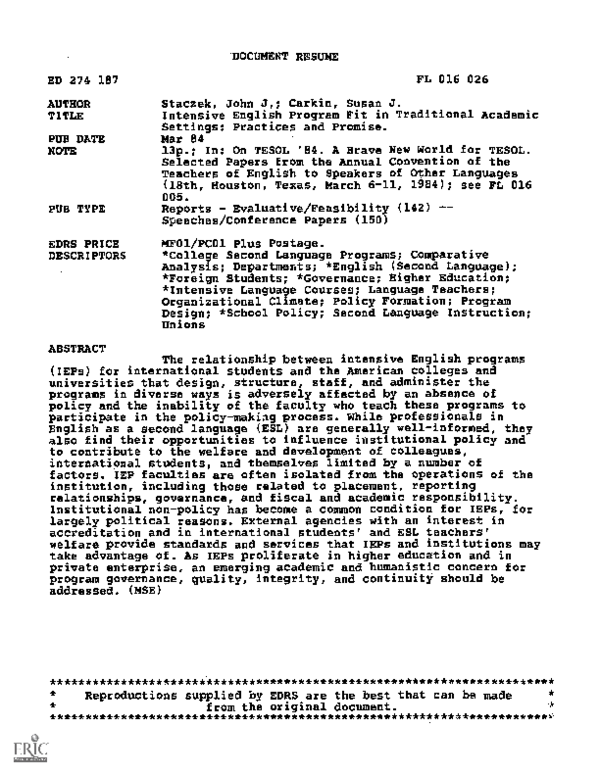 (PDF) Intensive English Program Fit in Traditional Academic Settings ...