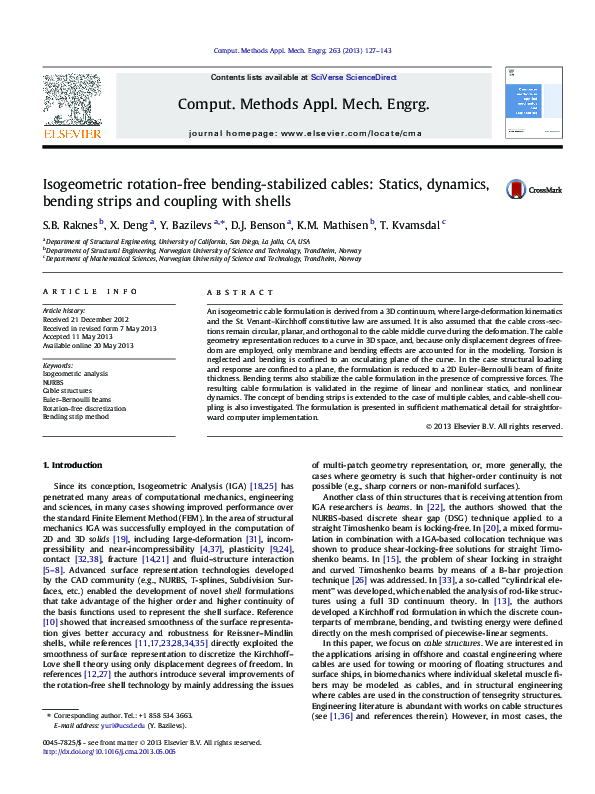 (PDF) Isogeometric rotation-free bending-stabilized cables: Statics, dynamics, bending strips ...