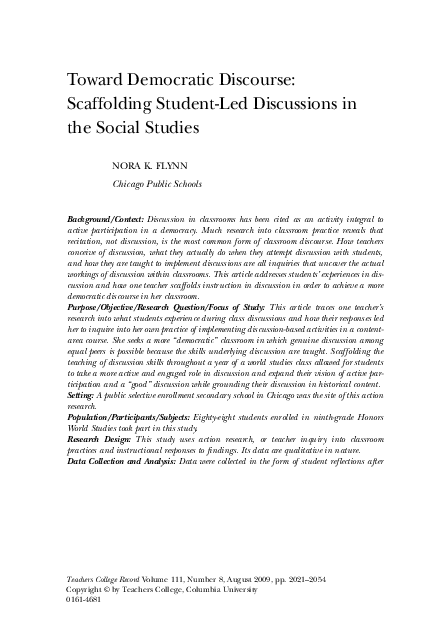 (PDF) Toward Democratic Discourse: Scaffolding Student-Led Discussions in the Social Studies