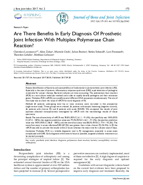 (PDF) Early Detection of Prosthetic Joint Infection with mPCR Benefits
