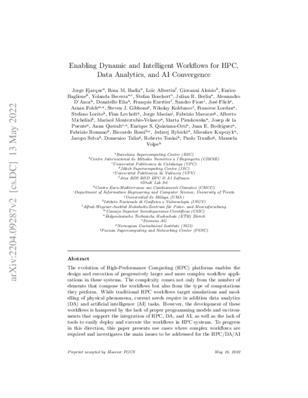 (PDF) Enabling dynamic and intelligent workflows for HPC, data ...